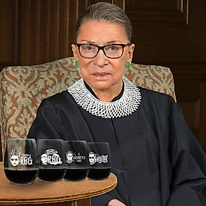 Set of 4 Ruth Bader Ginsburg Wine Glasses (15 oz) | Birthday Present for RBG Fan| Unique Patriotic Glassware Celebrating Women’s Rights | Funny & Humorous Feminist Gifts for Women | Made in USA