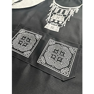 Set of 2 - Hmong Inspired Aprons: Double Pockets, Adjustable Neck Strap, Extra-Long Waist Strap, Unisex Design - Great Gift for Men and Women