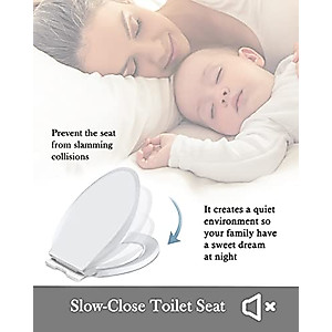 Toilet Seat Elongated, Toilet Cover, Quiet and Soft Close, Easy to Install and Remove, Ergonomic Design,Polypropylene(Plastic), White, for Elongated Oval Toilets (Long Hinge Frame)