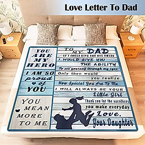 Dad Gifts from Daughter Son, Dad Birthday Gift, Fathers Day Birthday Gifts for Dad, Dad Blanket, Super Soft Flannel Throw Blanket 60" × 50", Blue