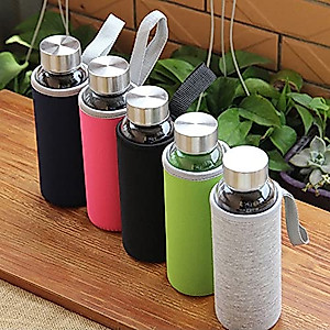 NC Glass Water Bottles with Infuser Strainer 18oz Glass Water Bottle with Stainless Steel Filter Leak Proof Tea Tumbler with Nylon Protective Sleeve (Black, 18OZ)