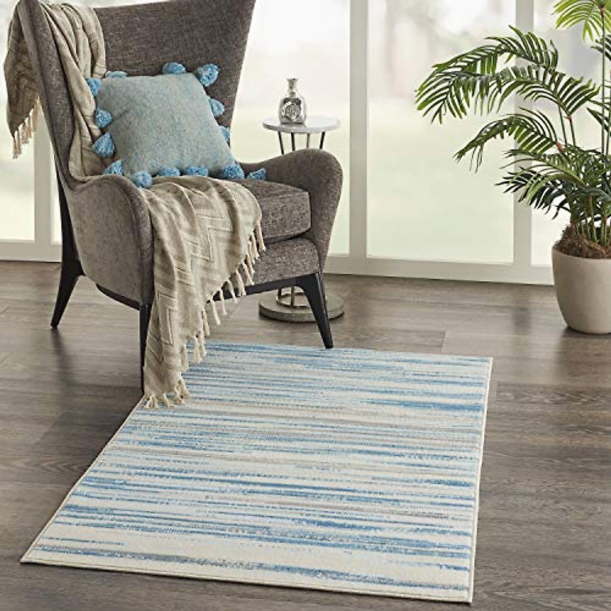 Nourison Jubilant Abstract Blue 3' x 5' Area Rug, Easy -Cleaning, Non Shedding, Bed Room, Living Room, Dining Room, Kitchen (3x5)