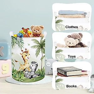 Clastyle 63L Large Rainforest Animals Kid Laundry Hamper with Handle Boy Girl Bedroom Bathroom Nursery Clothes Toy Storage Basket with Lid