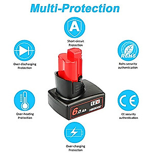 TENMOER 2 Pack 6.0Ah Compatible with Milwaukee M12 Battery Replacement for Milwaukee M12 12V Batteries 48-11-1860
