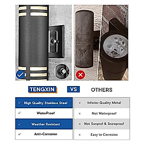 TENGXIN Outdoor Wall Light,Dusk to Dawn Modern Outdoor Wall Sconce with Stainless Steel Cylinder, Black Finish Wall Mount Light,E26 Socket,IP65 Waterproof,UL Listed.