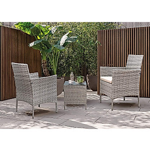 Tuoze 3 Pieces Furniture Rattan Outdoor Conversation Patio Set with Table Chairs Backyard Porch Decor, Grey