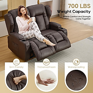 IPKIG 54.2" RV Loveseat Recliner | Double Recliner RV Sofa with Side Pockets | Faux Leather Reclining RV | RV Theater Seats |RV Theater Seating | RV Furniture, Manual Recliner Chair (Brown)