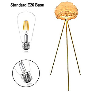 LEGELITE Feather Floor Lamp, Tripod Floor Lamp, Metal Light Body Nightstand Lamp with Feather Lampshade for Bedrooms/Living Room/Dining Room/Kitchen