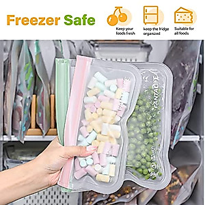 Reusable Food Storage Bags, 6 Pack BPA Free Reusable Freezer Bags, Extra Thick Leakproof Resealable Silicone Lunch Food Bags for Meat Veggies 2 Gallon Bags 2 Sandwich Bags 2 Snack Bags