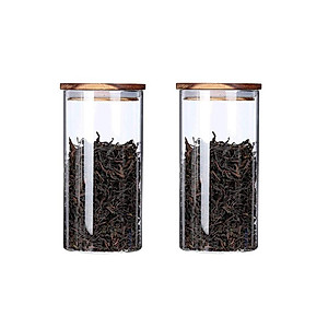 Glass Food Storage Jar Set of 2 (12 oz) BPA Free Clear Glass Canister with Airtight Seal Bamboo Lid Bulk Food Storage Containers for Cereal Tea Coffee Spice Sugar Cookies Nuts Candy