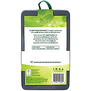 EcoTools Makeup Brush Set for Eyeshadow, Foundation, Blush, and Concealer with Bonus Storage Case, Start the Day Beautifully, Travel Friendly, 6 Piece Set