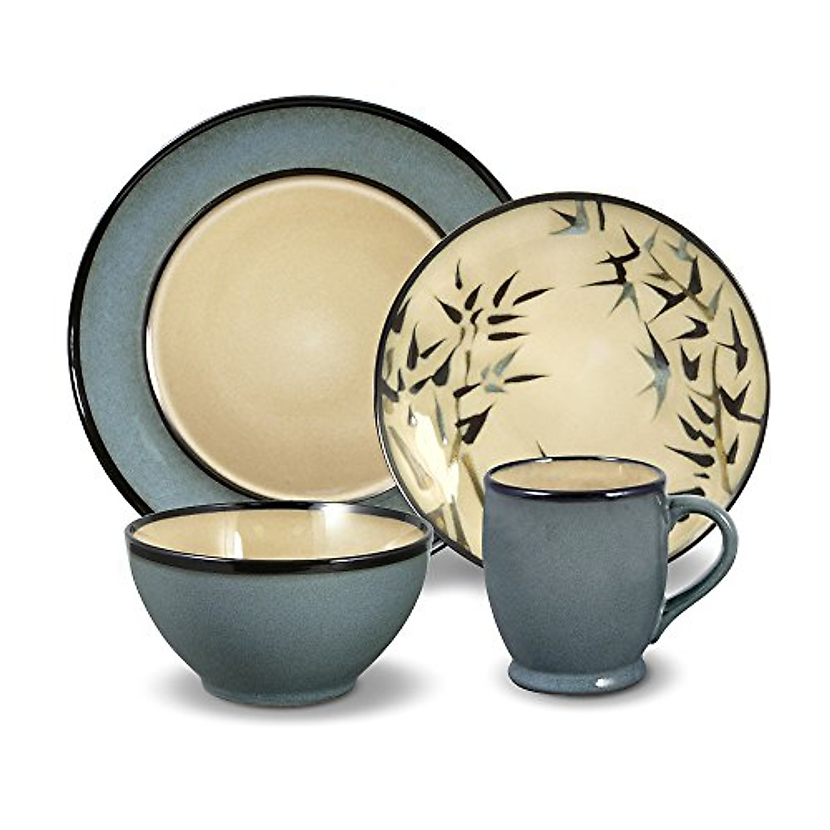 Gourmet Basics Belmont Round Blue Stalks Dinnerware Set (16 Piece)