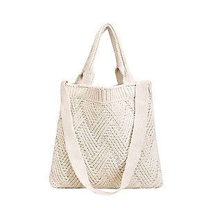 ENBEI Women's tote bag aesthetic Crocheted Bags Shoulder Bag Tote Bag for school Handbag hobo bag Knitted Tote Bag (white)