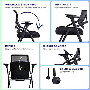 BROBRIYO PRO Stackable & Ergonomic Foldable Conference Room Chairs with Lumbar Support, Armrest - Mesh Bouncing Back for Office Meeting, Conference, Reception and Training Room Chair 1 Pack
