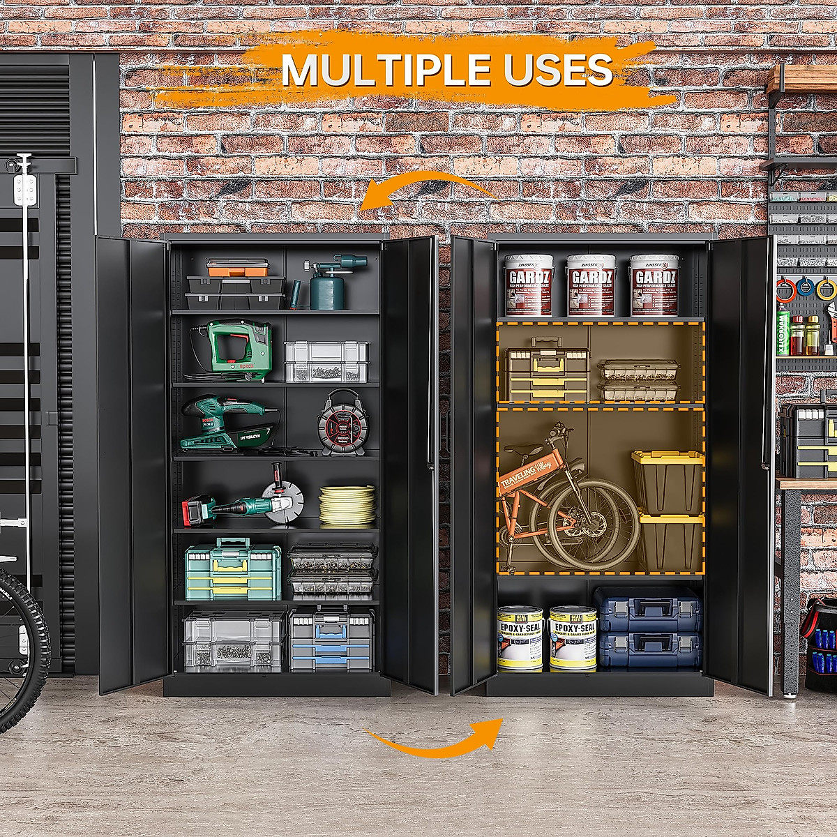 STANI Metal Garage Storage Cabinet with Lock, 71" Steel Lockable File Cabinet, Locking Steel Storage Cabinet with 4 Adjustable Shelves for Home, Office, Warehouse, Garage, School (Black)