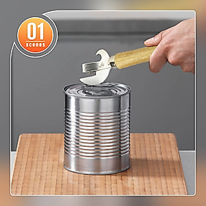 ORYOUGO Can Opener, Manual Side Cut Stainless Steel Wooden Beer Bottle Opener for Restaurant Home Camping,3 Pack