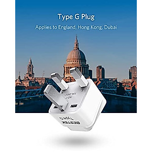 BESTEK UK Travel Plug Adapter Set, Grounded Universal Power Plug Adapter for USA to Type G Countries, UK, Ireland, Hong Kong and More-3 Packs