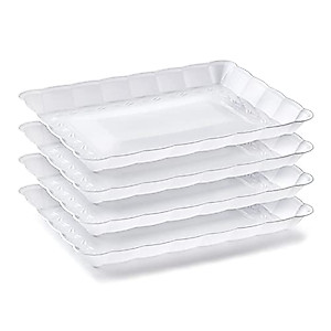 Plastic Serving Trays 9" X 13" Rectangle Serving Platters 4-Pack White Party Tray Durable Serving Platter - Disposable Serving Food Tray - Rectangular Cake, Fruit, Cookie Tray - Posh Setting