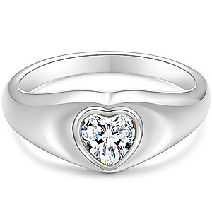 Jude Jewelers Stainless Steel Heart Shaped Wedding Band Statement Pinky Ring (Silver, 7)
