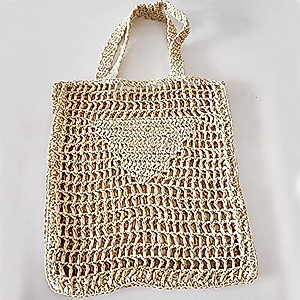 Weiwu Handmade Straw Bag,Travel Beach Fishing Mesh Bag, Straw Woven Bag Female Pastoral Style Weaving Hollow Shoulder Bag (Beige - With lining bag)