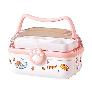 Cute Girls Hair Accessories Storage Organizer Box with Stickers, 3-Layers Plastic Hair Ties Holder Hair Clips Container Headbands Organizer Gift for Baby Girls, White+Pink (Without Accessories)