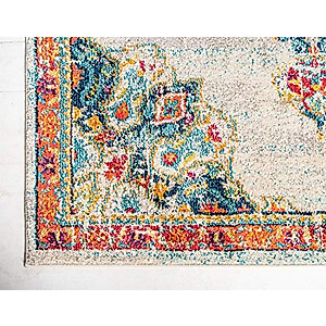 Unique Loom Penrose Collection Distressed Traditional Vintage Rug with Center Medallion, Rectangular 9' 0" x 12' 0", Ivory/Black