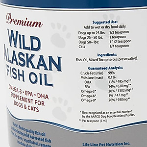 Life Line Pet Nutrition Wild Alaskan Fish Oil Omega-3 Supplement for Skin & Coat – Supports Brain, Eye & Heart Health in Dogs & Cats, 66oz