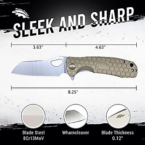 Western Active Honey Badger Knife - Flipper Wharncleaver Pocket Knife, EDC Knife, Hunting Knife with 3.6" Steel Blade, Nylon+Glass Fiber Handle, & Reversible Pocket Clip, 4.0oz, Large Tan HB1032