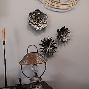 Zeckos Set of 3 Galvanized Metal Flower Wall Hanging Sculptures Home Decor Floral Art 10 Inches High - Nature Accents for Country or Farmhouse - Easy Install