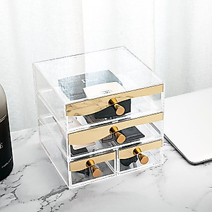 Gold Mirror 4-Drawer Desk Organizer, Makeup Organizer, Acrylic Storage Drawers, Light Weight with a Chic Blend of Clear and Gold Clear and Gold for Home, School, Office