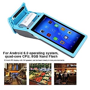 Android POS Terminal Receipt Printer,Handheld Receipt Printers with 5.5- inch Touch Screen support 3G, WIFI, BT3.0 / 4.0 for iBeacon,Quad Core CPU Portable Receipt Print Built-in All-in-One(blue)