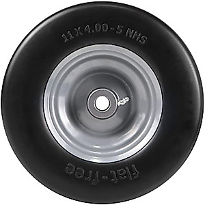 2 PCS 11x4.00-5" Flat Free Lawn Mower Tire on Wheel, 3/4" or 5/8" Bushing, 3.4"-4"-4.5-5" Centered Hub, Universal Fit Smooth Tread Tire for Zero Turn Lawn Mowers, with Universal Adapter Kit