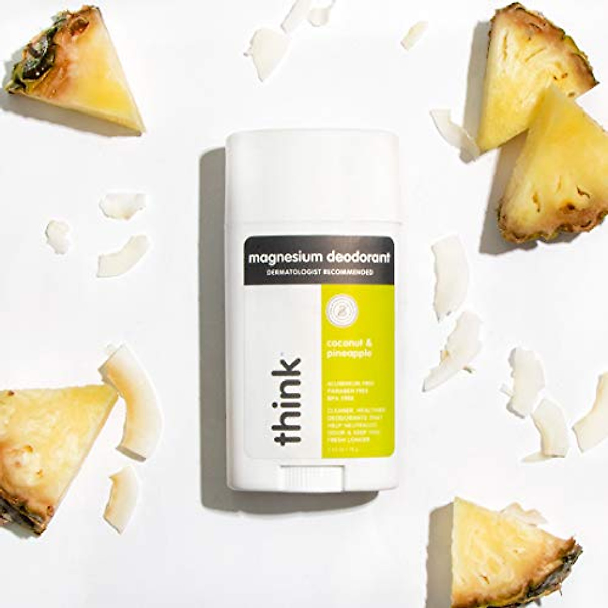 THINK Magnesium Deodorant – Aluminum Free Under Arm Freshness – Non-Toxic & Long Lasting – Cruelty Free Deodorant with No Phthalates or Parabens – Coconut & Pineapple, 2.65oz,46163
