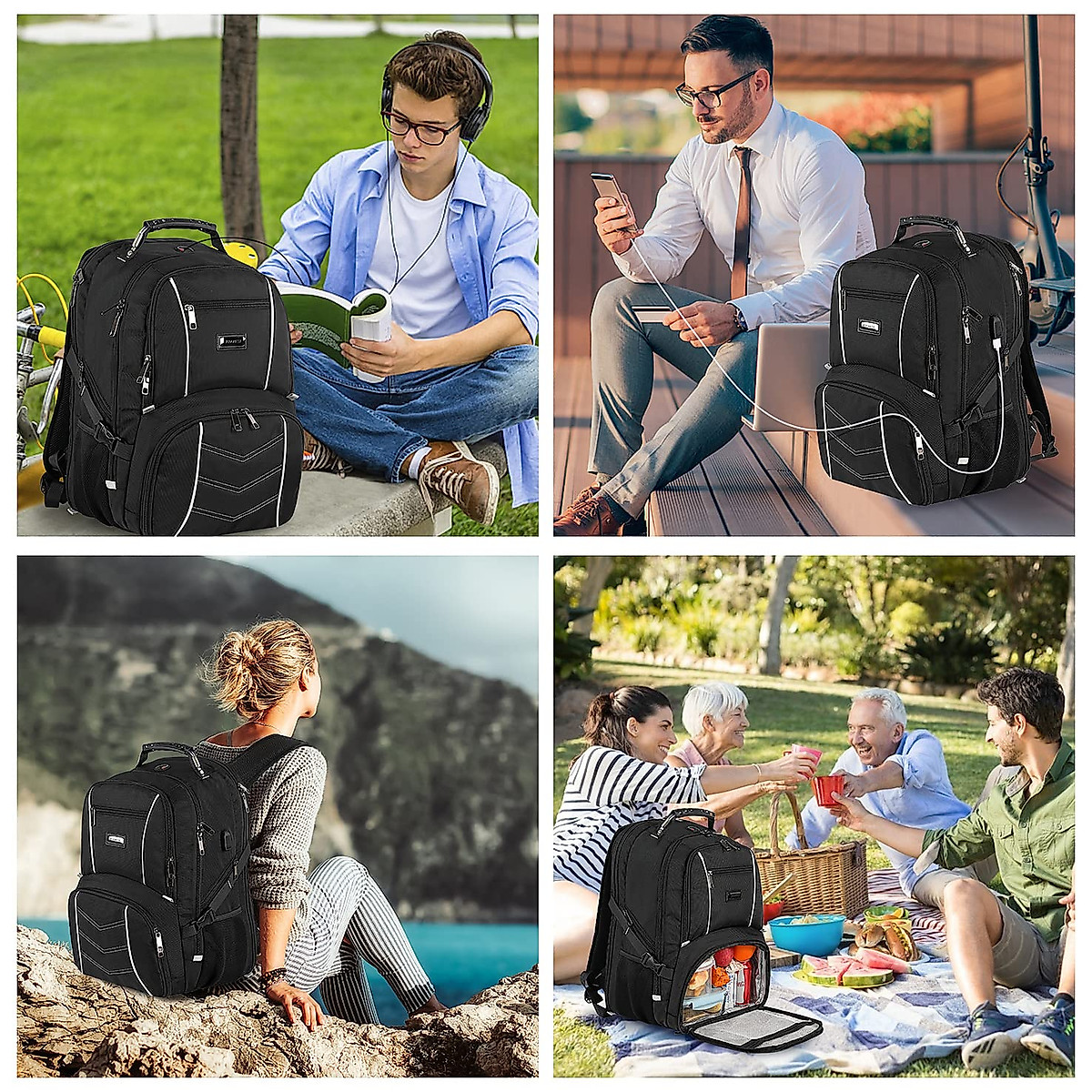 Lunch Backpack for Men, Insulated Cooler Bag Lunch Box Backpack, Extra Large Travel Laptop Backpack TSA Friendly RFID Durable Computer College School Bookbag with USB Port Women Fits 17.3 Inch Laptop