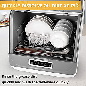 LemoHome Portable Countertop Dishwasher,4 Washing Programs, Air-Dry Function and LED Light for Small Apartments, Dorms and RVs (White)