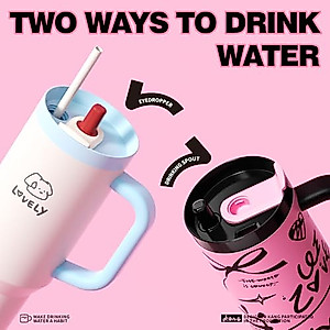 John Smith 40 oz Tumbler with Handle and Straw Reusable Stainless Steel Water Bottle Travel Mug Cupholder Friendly Gifts for Women Men Him Her (Black)