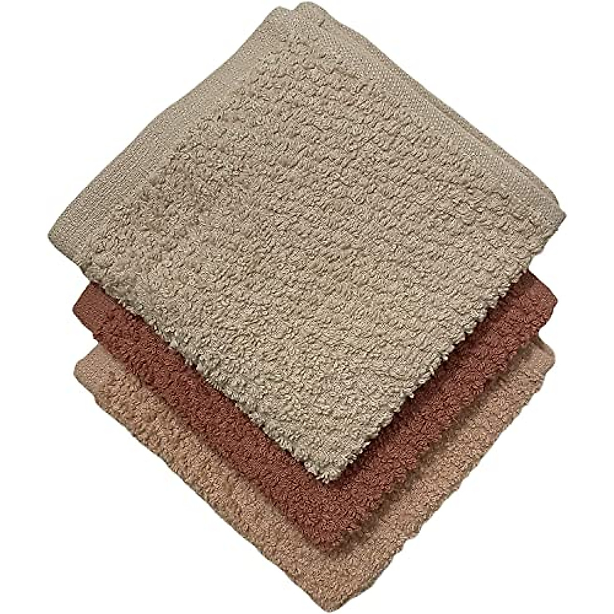 Petal Cliff Set of 8 - Popcorn Weave Washcloths Designed to exfoliate Your Hands, Body or face - Extra Absorbent Ring Spun Cotton - Size 12" X 12". (Coral, Sand, Rose)