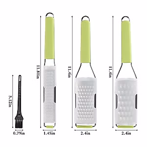 Cambom Lemon Zester Grater Three-piece Suit - Heavy Duty Kitchen Tool for Parmesan Cheese, Ginger, Garlic, Nutmeg, Chocolate, Vegetables，Fruits，Stainless Steel Grater Dishwasher Safe Green