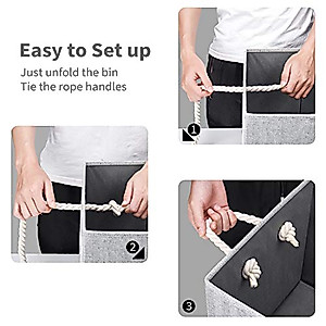 Robuy Cube Storage Bins,Grey Fabric Foldable Storage Bins,Set of 3 Stroage Boxes with Cotton Rope Handles for Organizer Home,Office, Nursery 13x13x13 inch