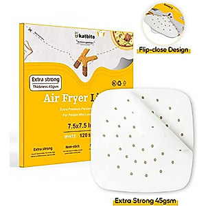 Katbite Air Fryer Parchment Paper, 7.5 inch Heavy Duty Square Air Fryer Liners, Perforated Parchment Paper for Air Fryer, Oven, Steamer, Pans, Extra Strong, No Burn, Easy Cleanup, 120Pcs