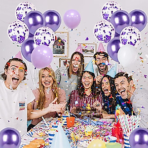 Lavender Purple Party Balloons, 70pcs 12inch Lilac Light Purple White Balloons for Garland Arch, Purple Metallic and Confetti Balloons for Birthday Baby Bridal Shower Wedding Girls Party Decorations