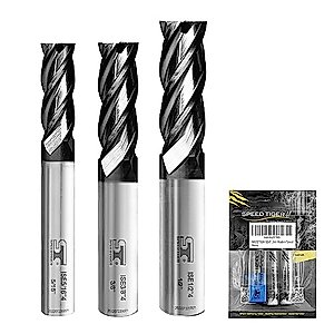 SPEED TIGER Carbide Square End Mill - ISE 4T (3 Piece Set: 5/16”, 3/8”, 1/2”) - for Drilling Alloy or Hardened Steel, Metal & More - 4 Flute – Mill Bits Sets for DIYers & Professionals