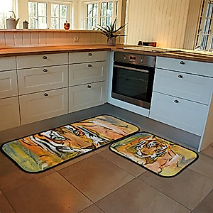 Vantaso Kitchen Floor Mat Rug Siberian Tiger Watercolor Set of 2 Cushioned Non-Slip Comfort Runner Rugs