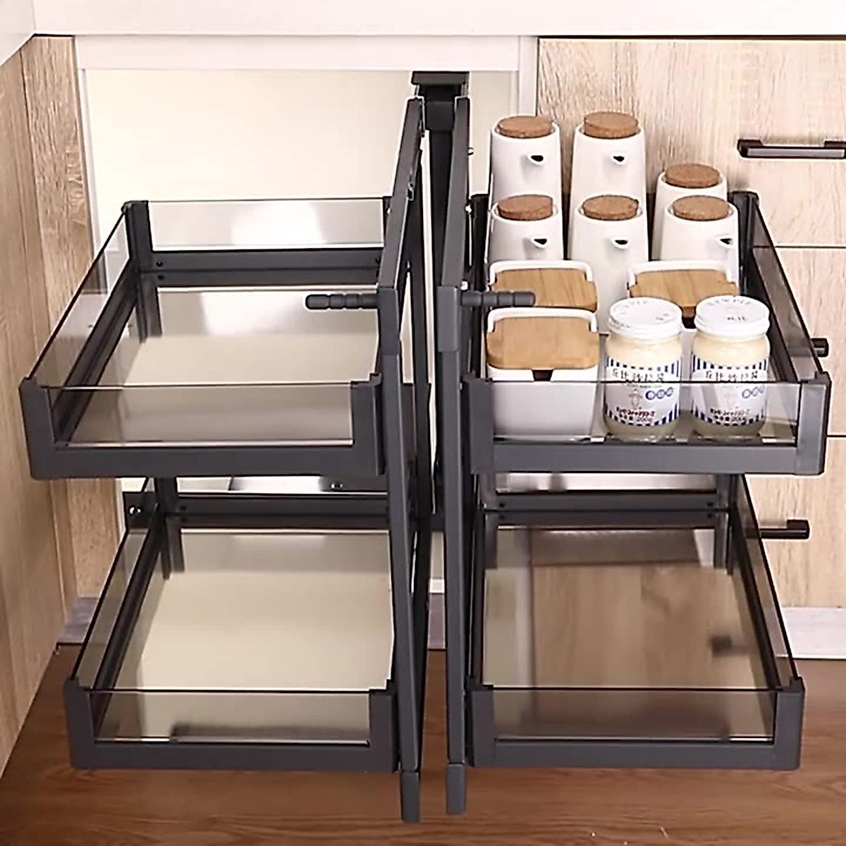 ZHIRCEKE Soft-Close Blind Corner Cabinet Pull Out Basket - 4 Shelf Slide Out Cabinet Organizer for Kitchen Blind Base Corner Cabinets,Open Left