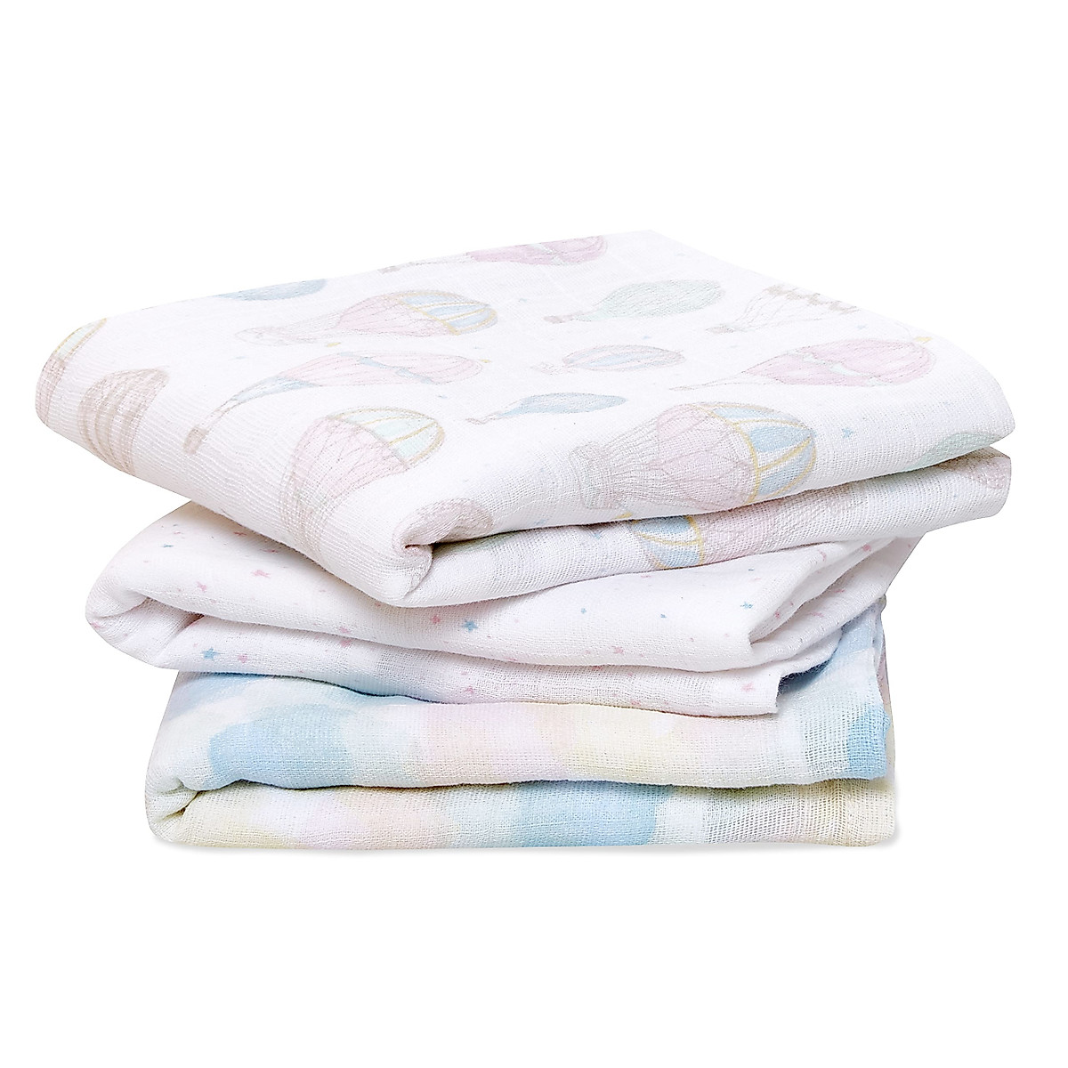 aden + anais Luxury Utility Squares, 100% Organic Cotton Muslin, Light and Breathable Essential for Carry Bag, 3 Pack, Above The Clouds