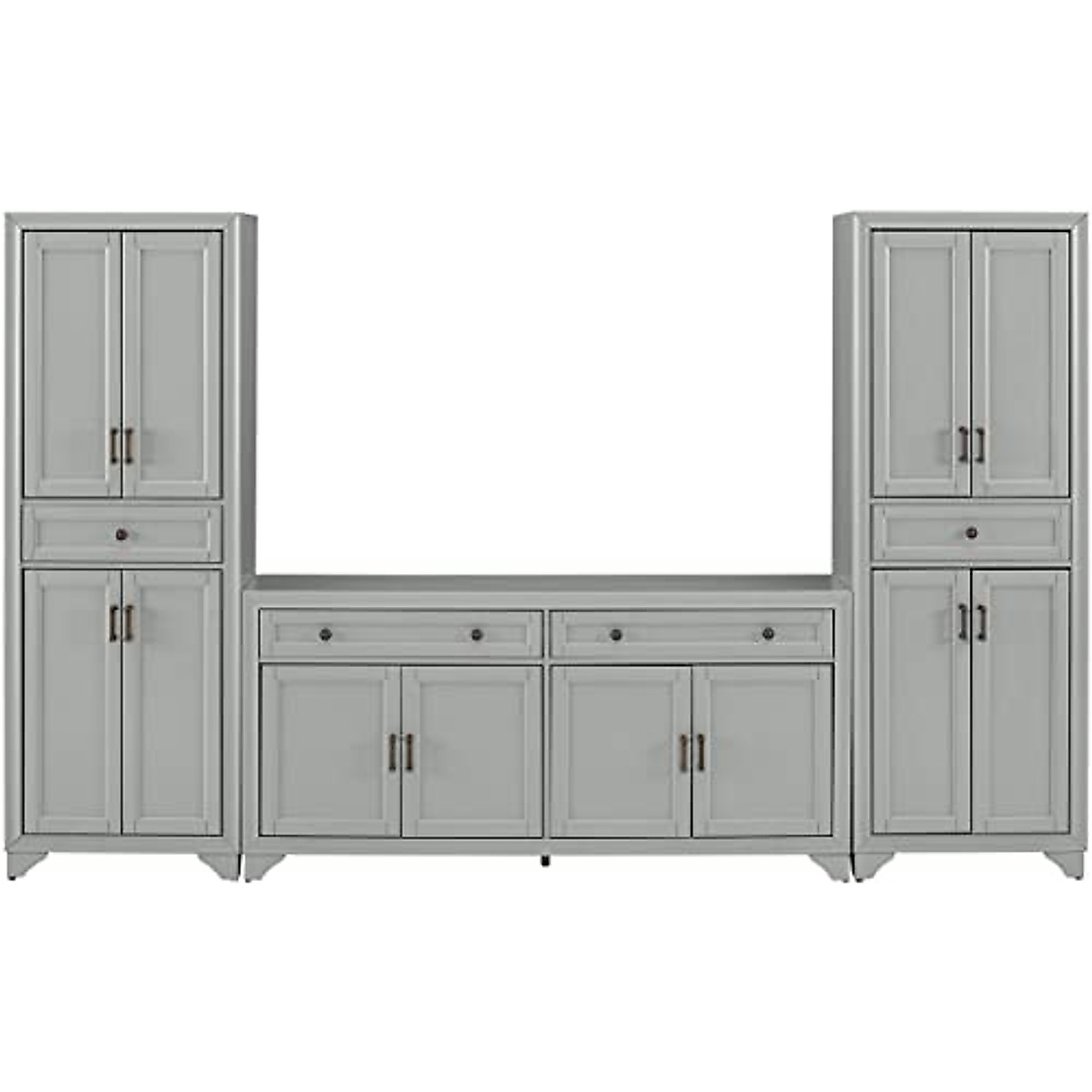 Crosley Furniture Tara 3-Piece Entertainment Set with Sideboard and 2 Storage Cabinets, Distressed Gray