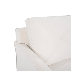 Naomi Home Button Tufted Sofa with Rolled Arms, Tufted Cushions / 3 Seater Sofa Couch for Small Spaces, Living Room, Bedroom, Apartment, Easy Tool-Free Assembly, Microfiber, Cream (P-03778)