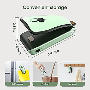 NOVFIT Mini Bag Sealer, 2 in 1 Rechargeable Heat Sealer Portable Bag Sealing Machine, Handheld Vaccum Plastic Bag Resealer, Keep Food Chips Cookies Snacks Fresh Kitchen Gadgets, Green