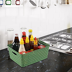 Rinboat Medium Plastic Baskets for Organizing, Plastic Woven Storage Basket, 4 Packs