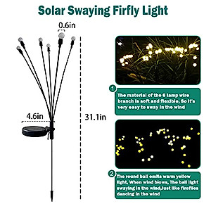 BINFENNY Solar Powered Firefly Lights - Outdoor Solar Firefly Garden Lights Vibrant Swaying Garden Light Waterproof Decorative Solar Lights for Yard Patio Pathway Decoration Warm 2Pack